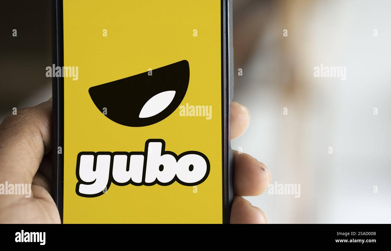 yubo logo is displyed on smartphone.Yubo is a French social networking app Stock Photo - Alamy