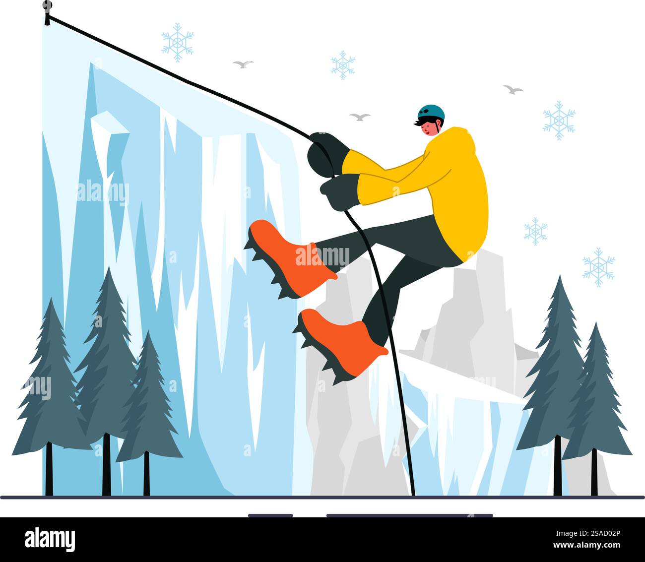 Ice Climbing Vector Illustration featuring a Climber Scaling an Ice ...