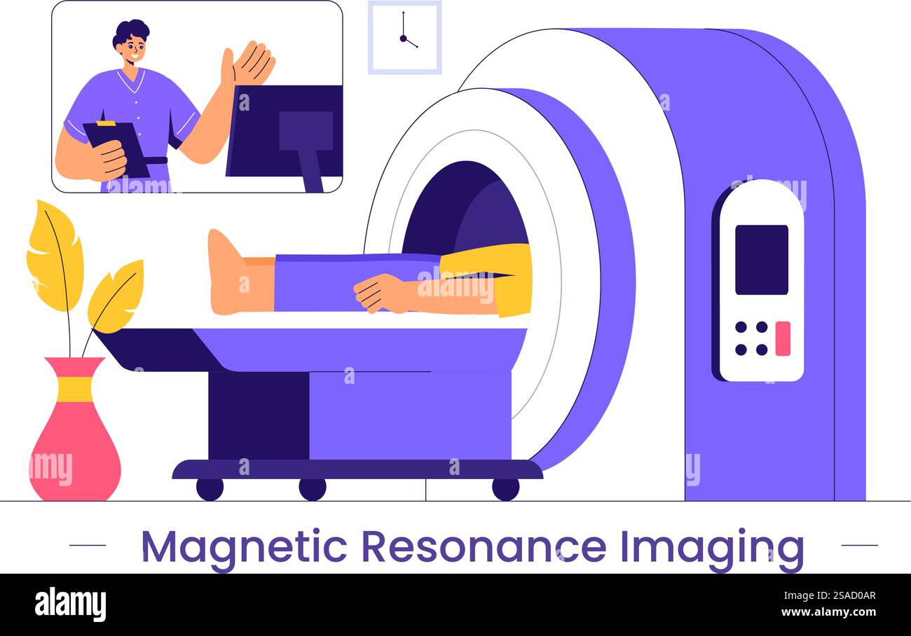 MRI or Magnetic Resonance Imaging Illustration featuring a Doctor and Patient during a Medical ...
