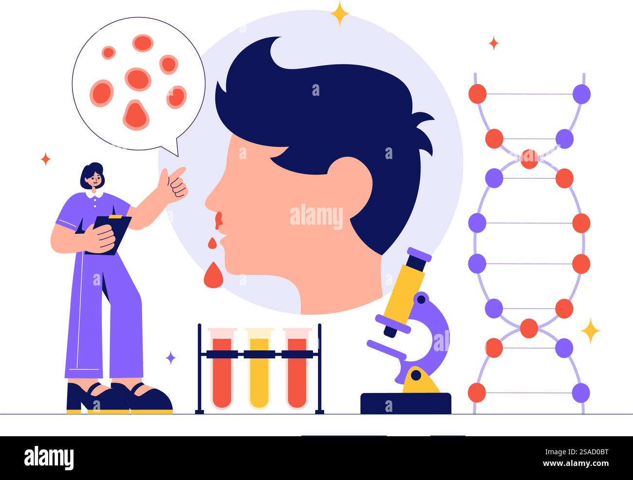 Hemophilia Vector Illustration Featuring a Doctor Examining an Injured Knee or Joint and Blood ...