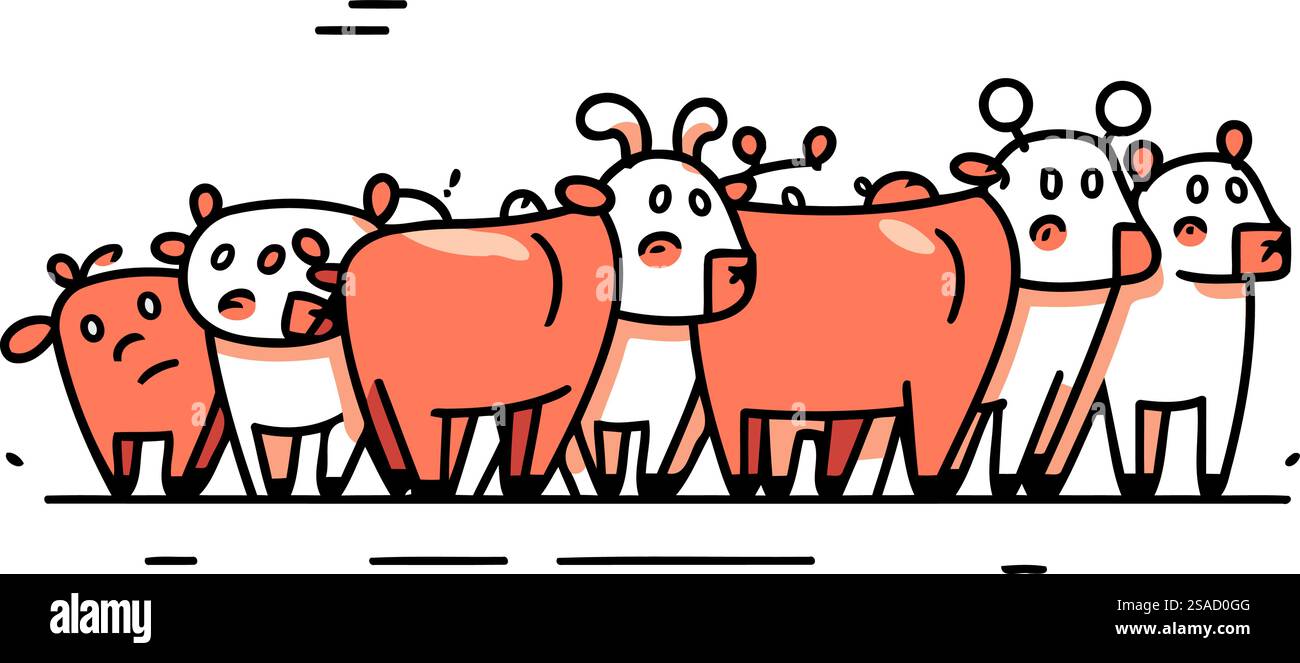 Cows in line art style. Cute farm animals. Vector illustration Stock ...