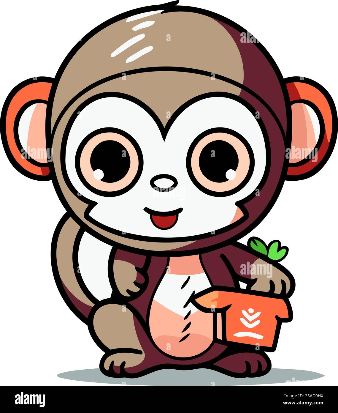 Cute monkey cartoon character holding a pot with plant vector ...