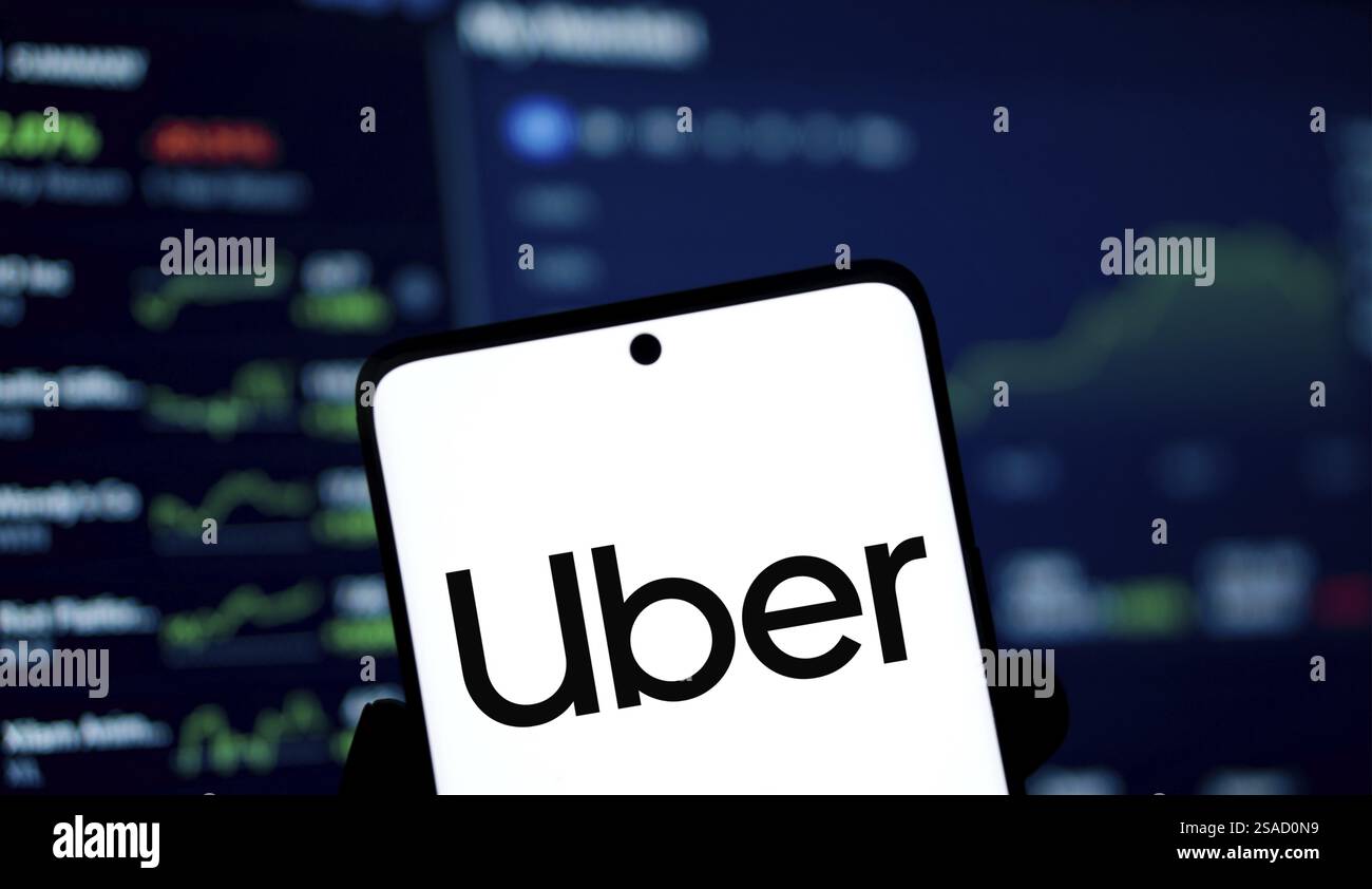 uber logo is displayed on smartphone. Uber Technologies Inc is an ...