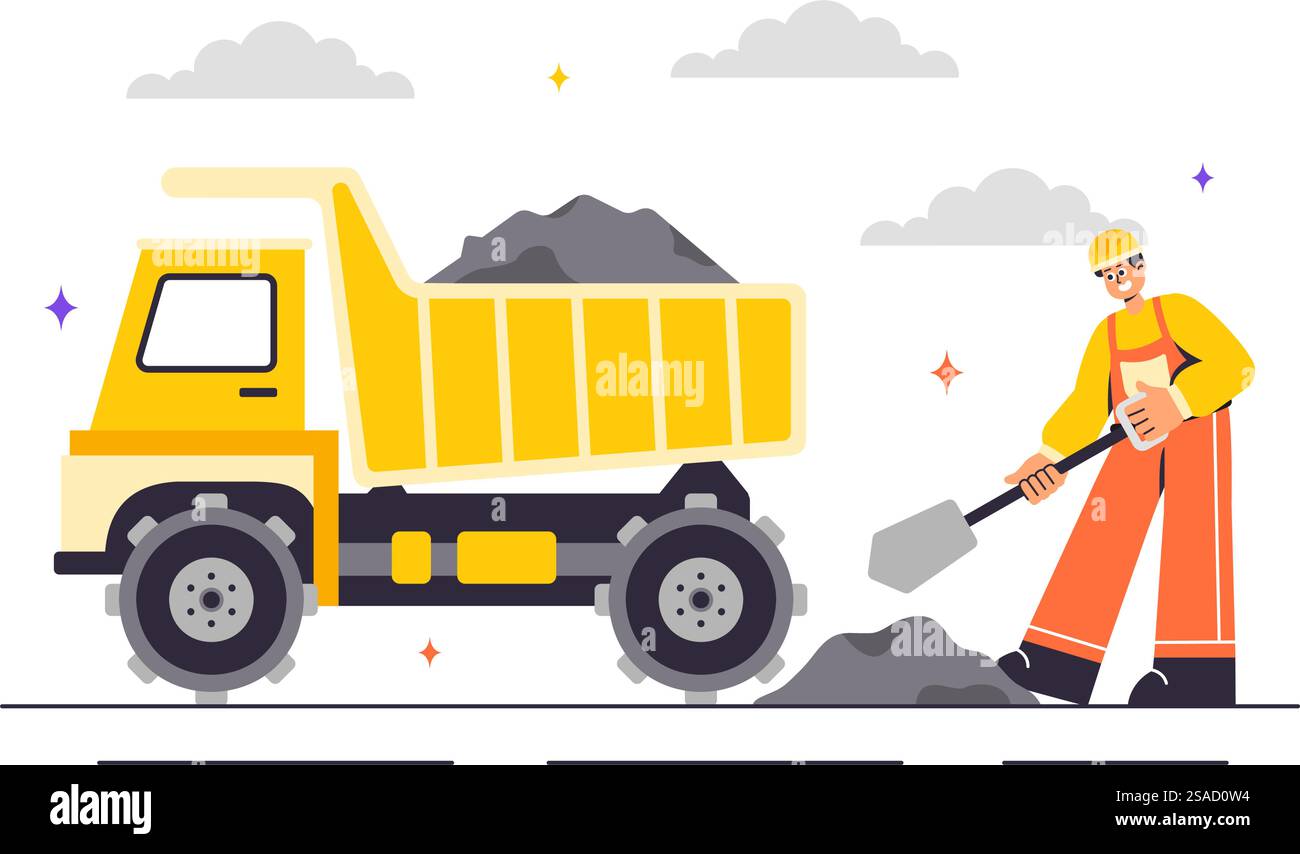 Mining Company Vector Illustration Featuring Heavy Yellow Dumper Trucks ...