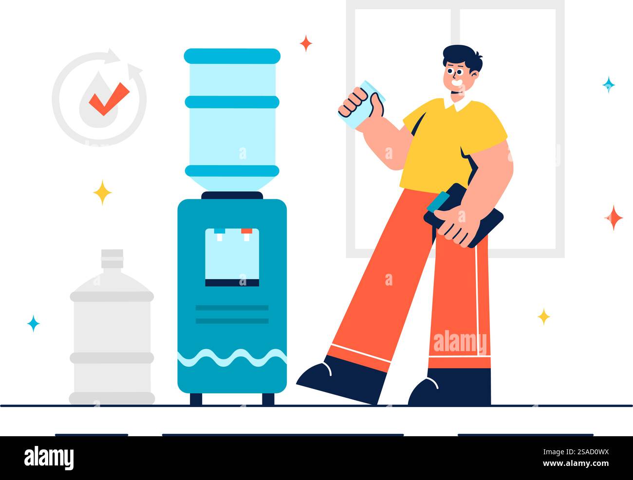 Vector Illustration of People Drinking Water from Plastic Bottles and ...