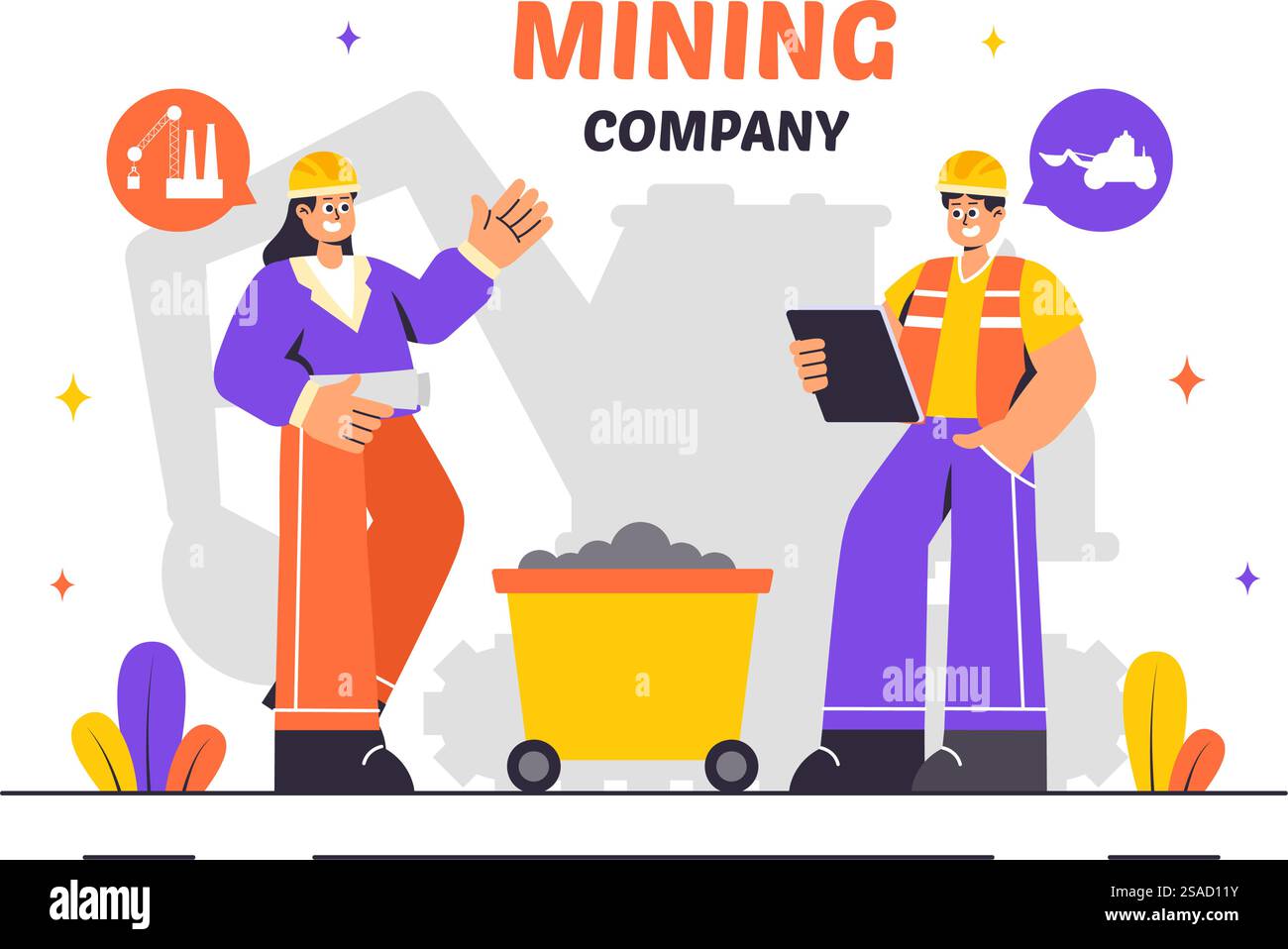 Mining Company Vector Illustration Featuring Heavy Yellow Dumper Trucks for Industrial Sand ...