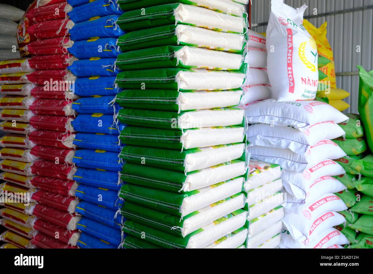 Bags of rice at a wholesaler. Commerce and economy. Tan Chau. Vietnam ...