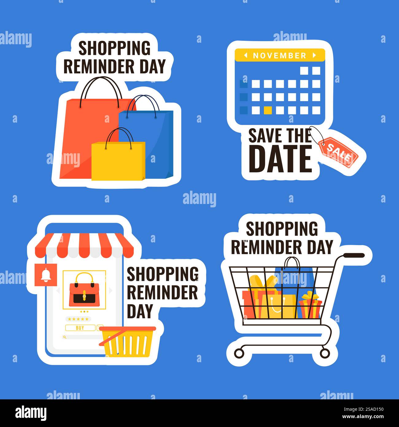 Shopping Reminder Day Label Flat Cartoon Hand Drawn Templates ...