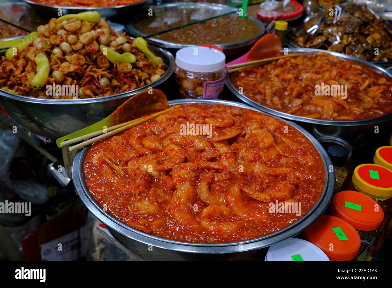 Dong Ba market. Food stand. Shrimp and fish brine. Hue. Vietnam Stock ...
