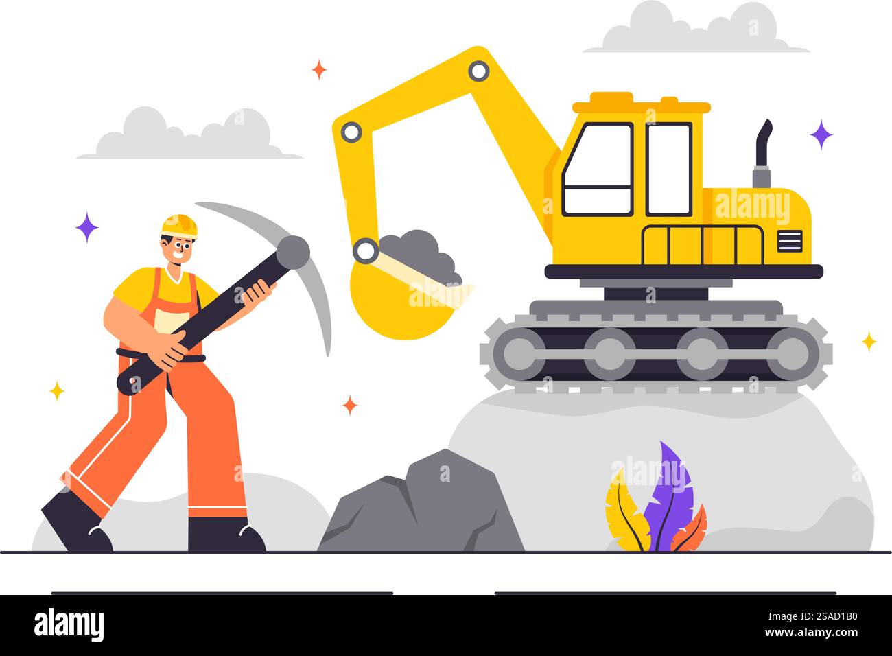 Mining Company Vector Illustration Featuring Heavy Yellow Dumper Trucks ...