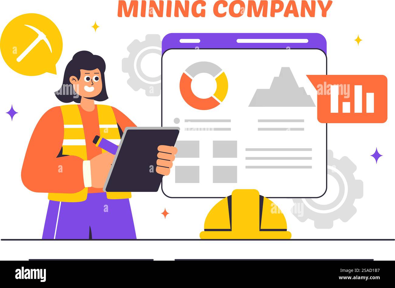 Mining Company Vector Illustration Featuring Heavy Yellow Dumper Trucks ...