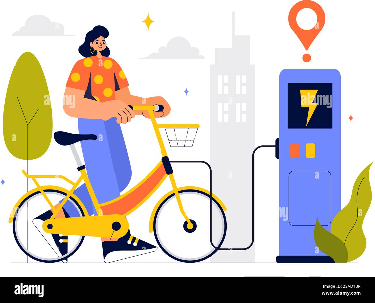 Smart Bike Vector Illustration featuring a Navigation App with a Map ...