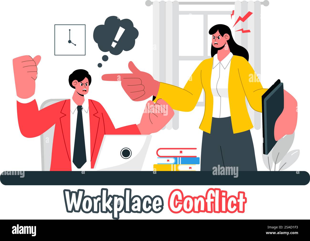 Workplace Conflict Illustration featuring Arguing Coworkers Having a ...