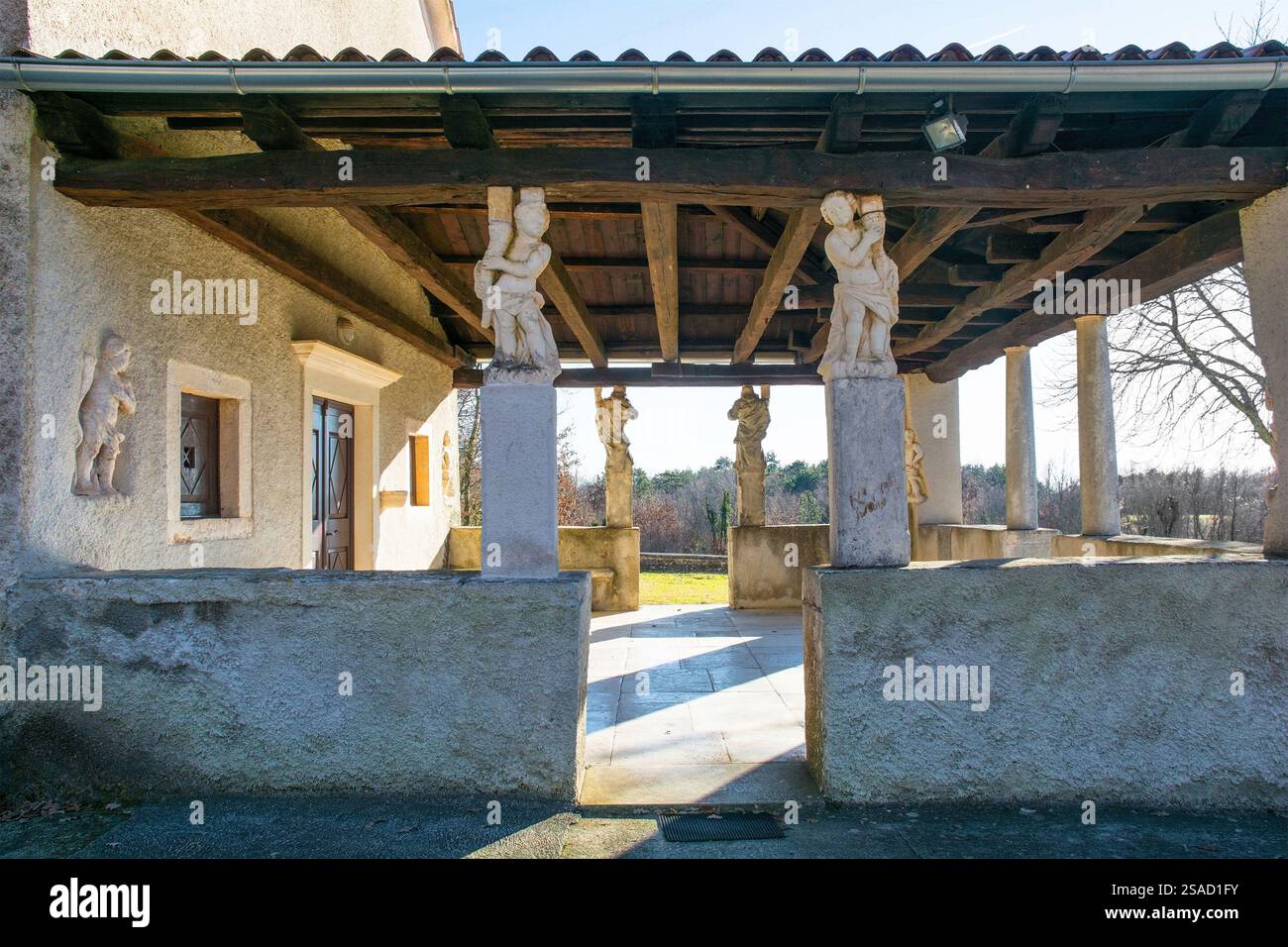 The portico of the historic 12th century Church of the Mother of God of ...