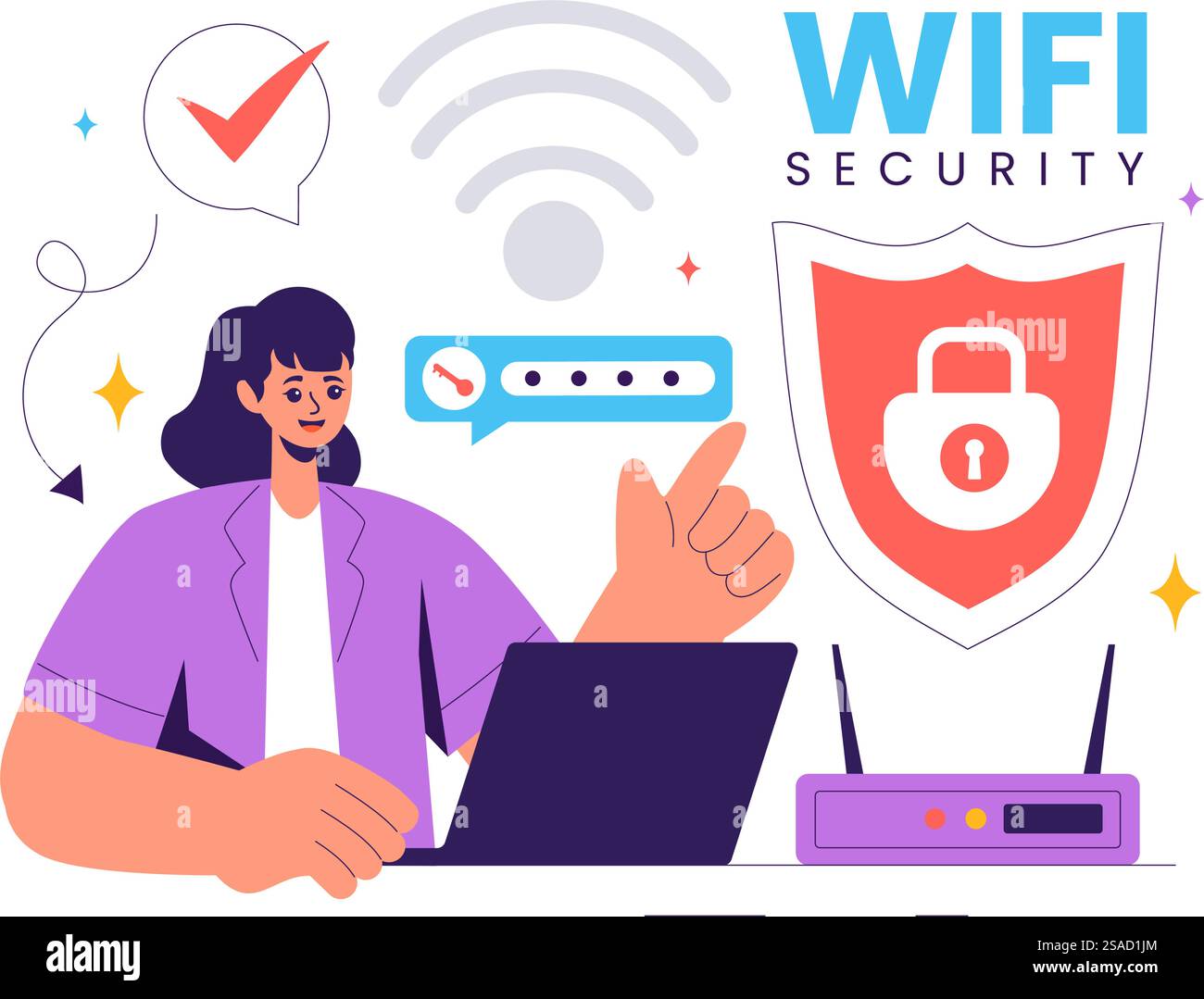 WiFi Security Vector Illustration with Wireless Technology Devices for ...