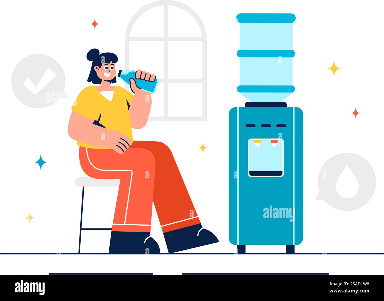 Vector Illustration of People Drinking Water from Plastic Bottles and ...