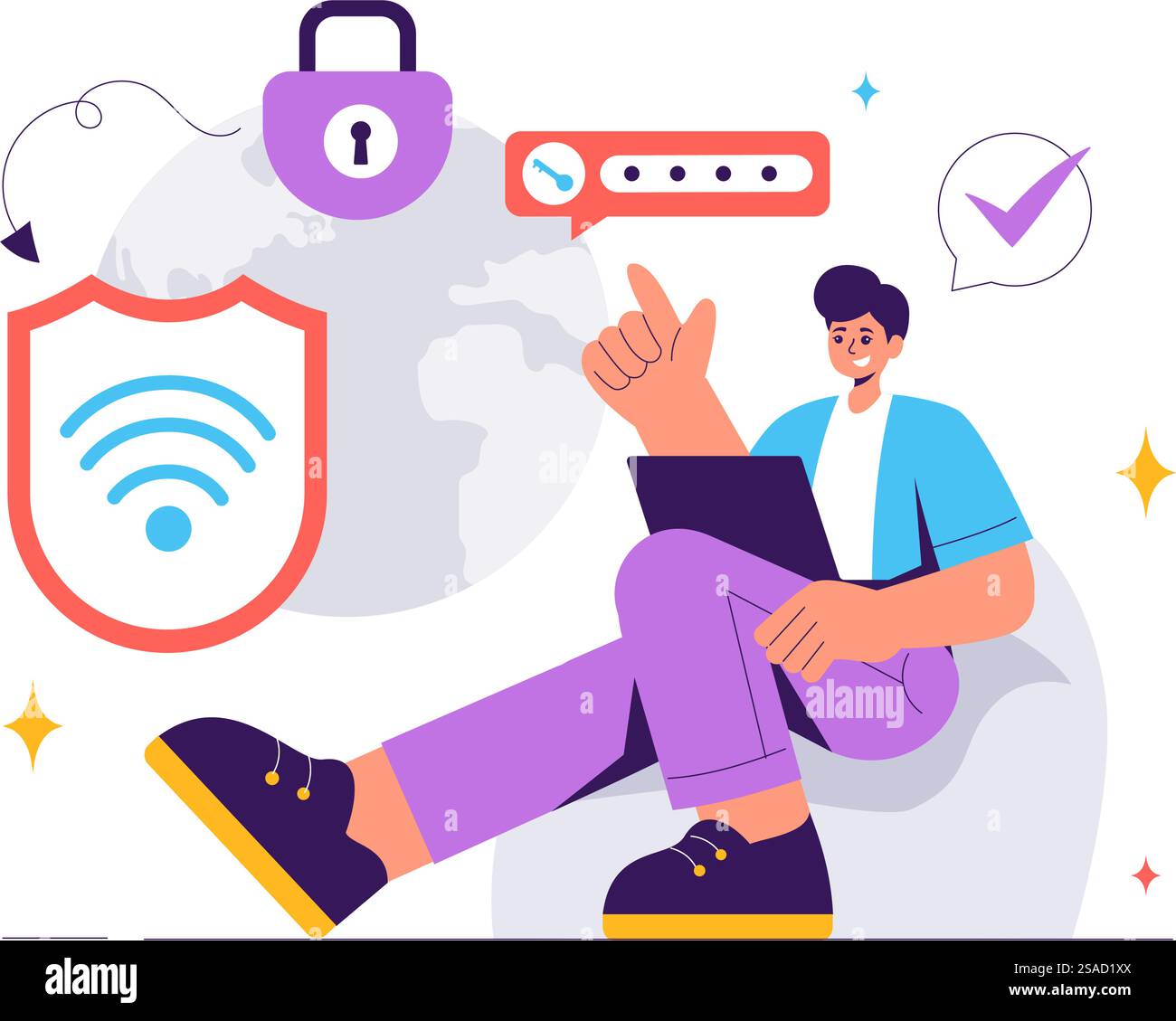 Wifi Security Vector Illustration With Wireless Technology Devices For Internet Connection