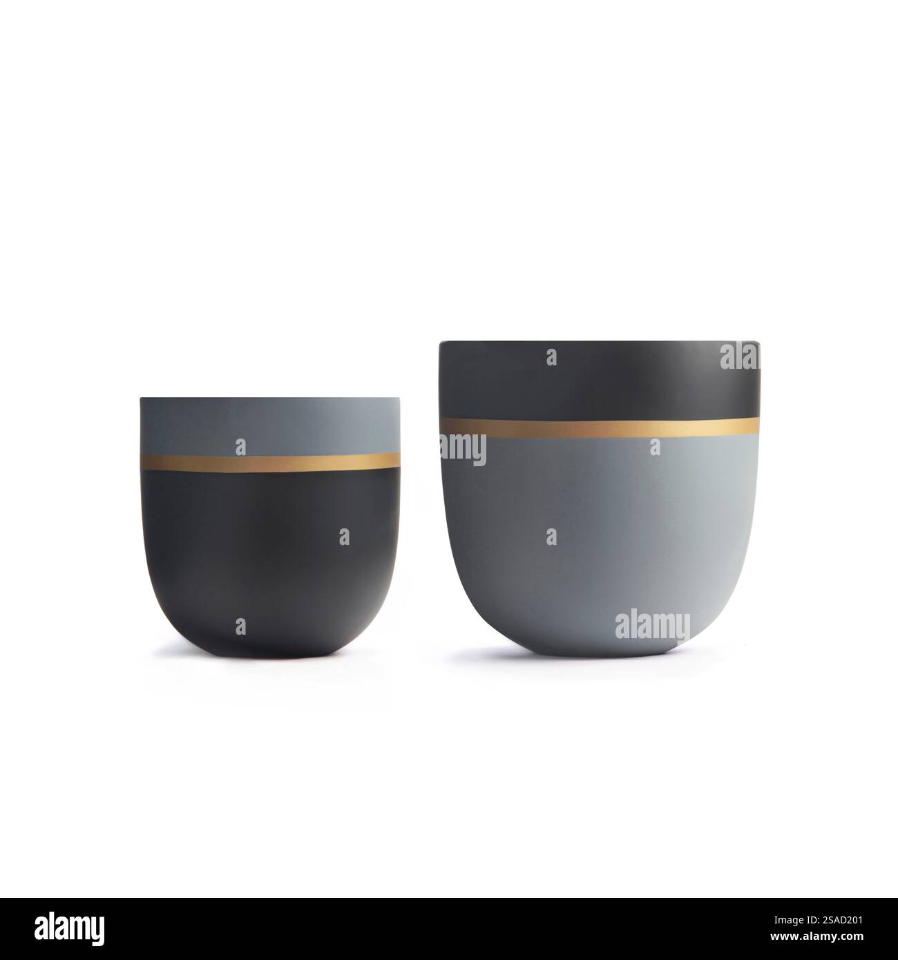 Two sleek ceramic planters in black and gray with a minimalist look.3D ...