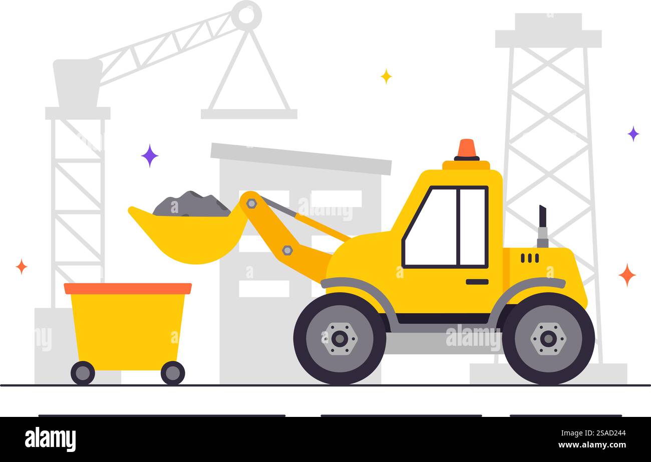 Mining Company Vector Illustration Featuring Heavy Yellow Dumper Trucks ...