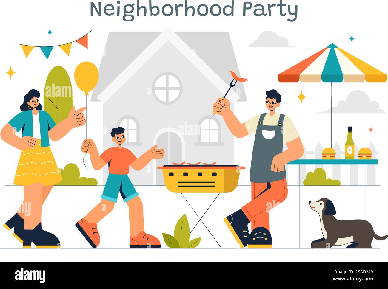 Neighborhood Events Vector Illustration featuring Friends and Family ...