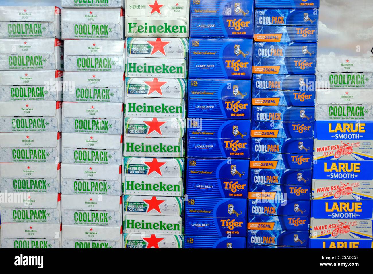 Beer cartons. Stock of drinks in a restaurant. Ca Mau. Vietnam Stock ...