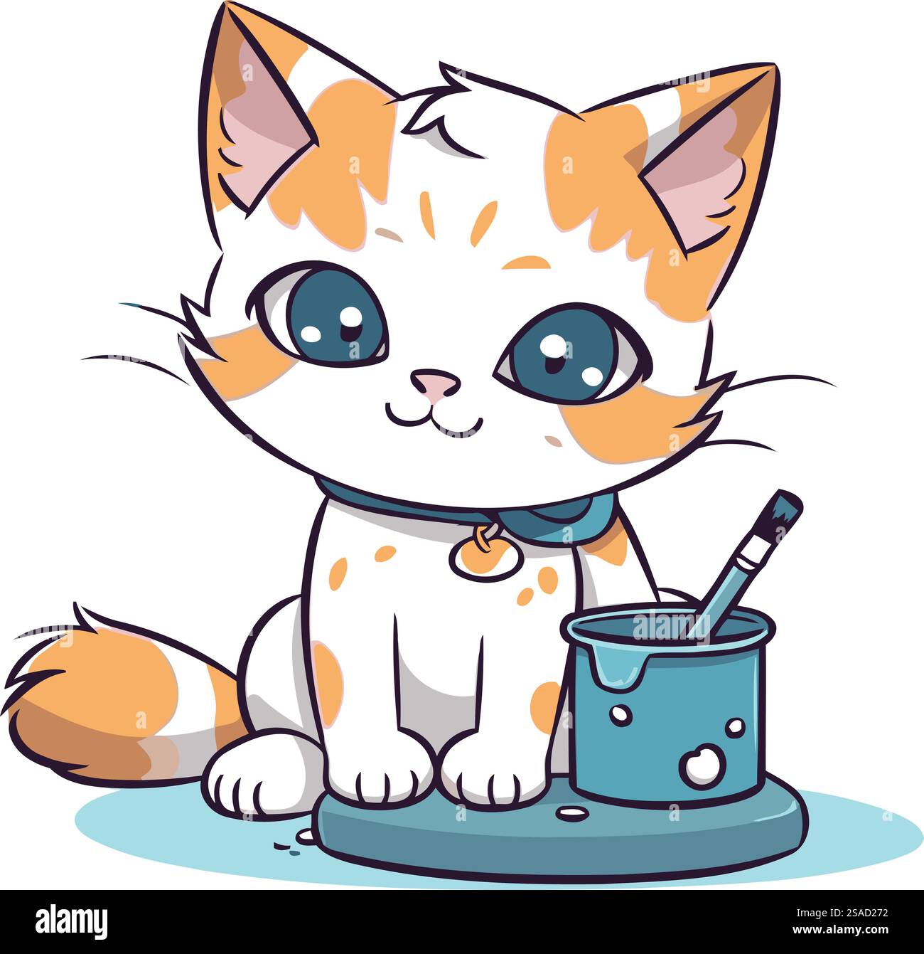 Cute cartoon cat with paint bucket and brush. Vector illustration Stock ...