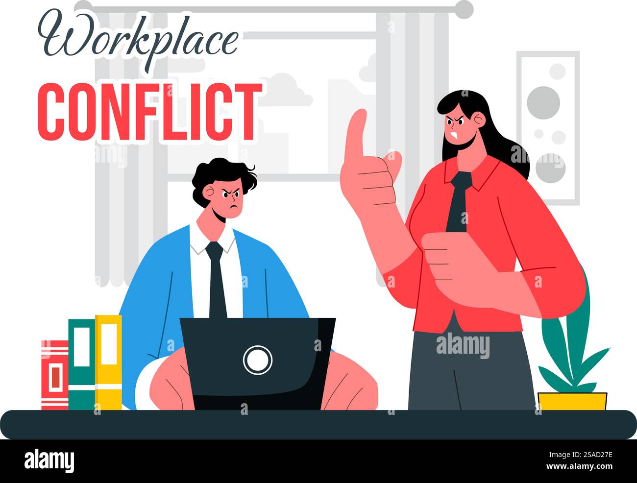 Workplace Conflict Illustration featuring Arguing Coworkers Having a ...