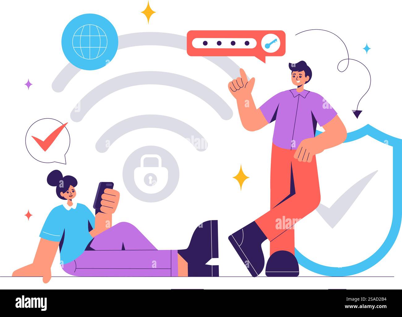 Wifi Security Vector Illustration With Wireless Technology Devices For Internet Connection