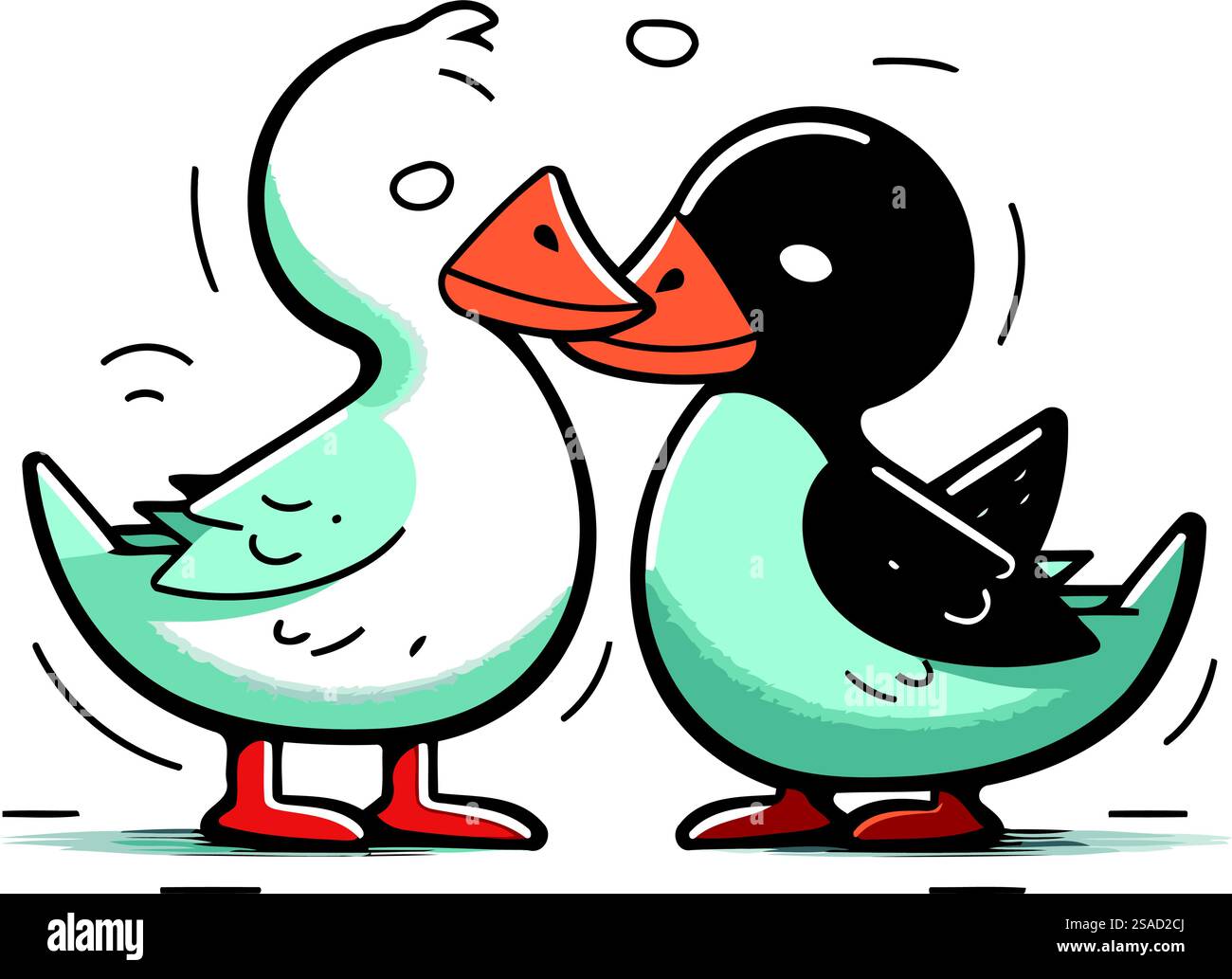 Cute cartoon couple of ducks. Vector illustration isolated on white ...