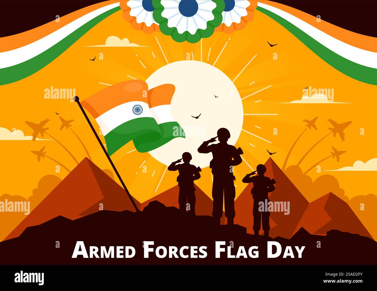 Indian Armed Forces Flag Day Vector Illustration featuring the Indian Army and Waving Flags in a ...