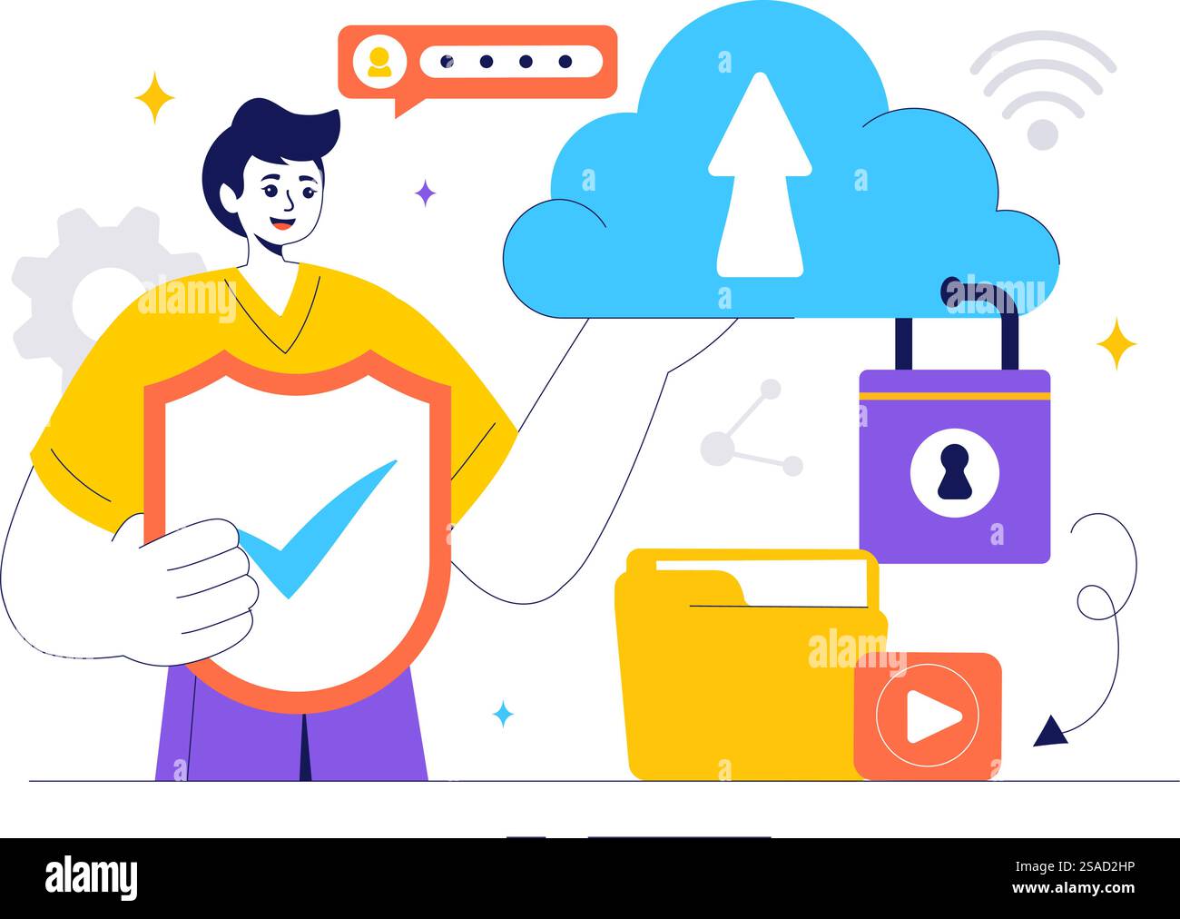 Digital Cloud Security Vector Illustration of Safety and Data ...