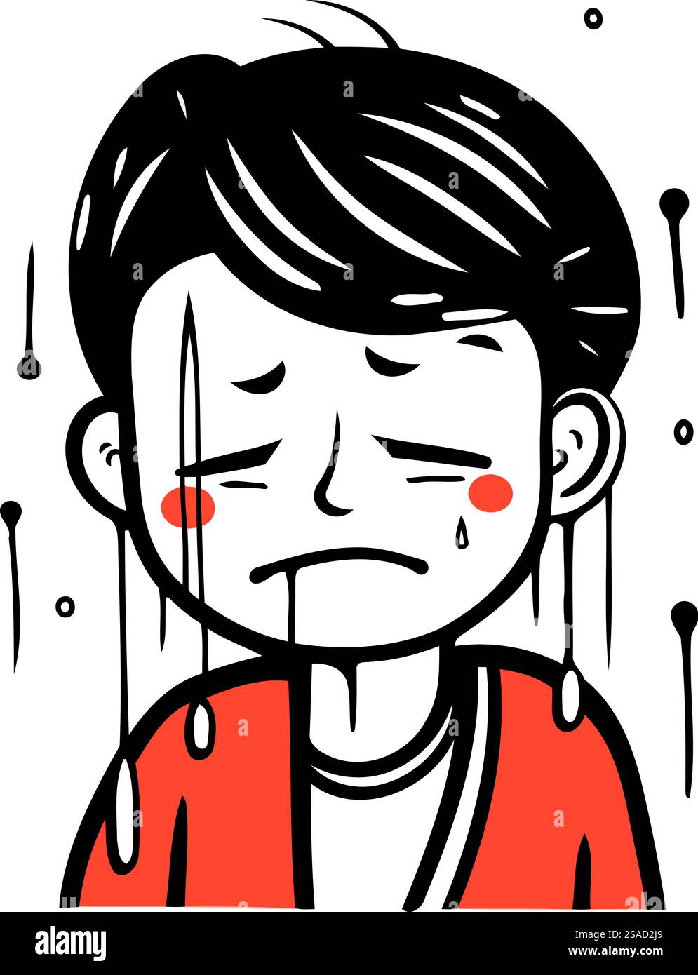Sad boy with tears on his face. Vector illustration in cartoon style ...