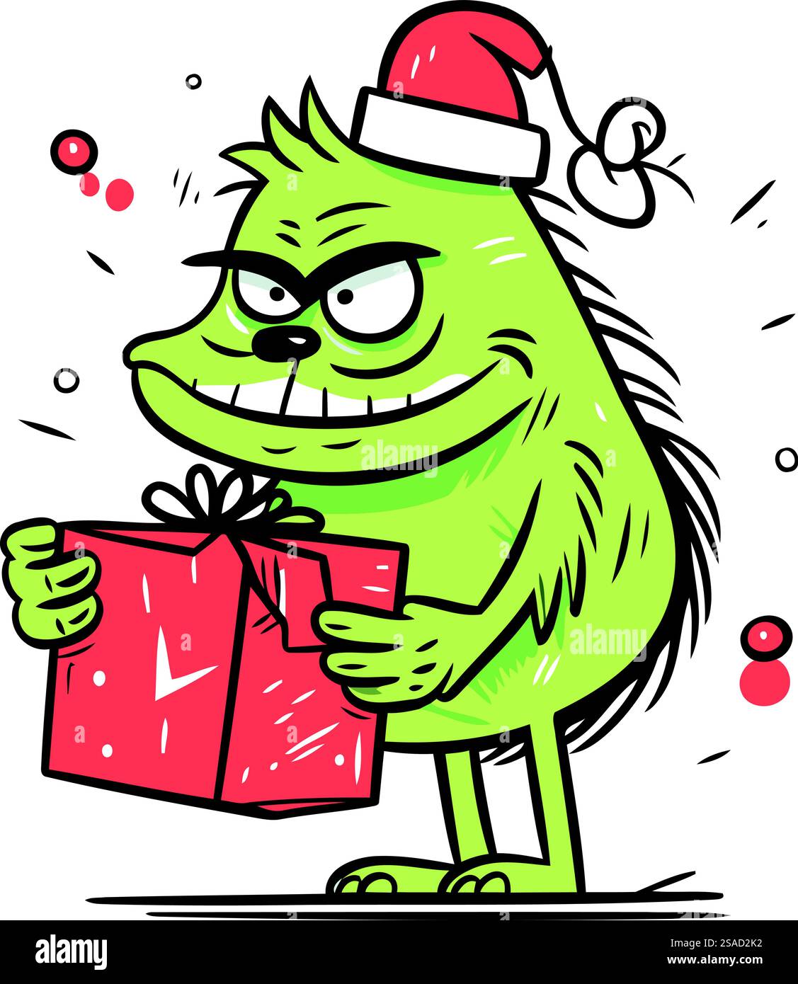 Funny monster in Santa hat with gift box. Vector illustration Stock ...