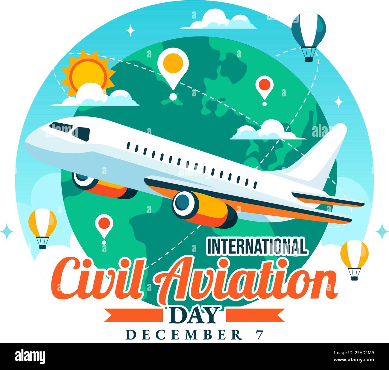 International Civil Aviation Day Vector Illustration on December 7 ...
