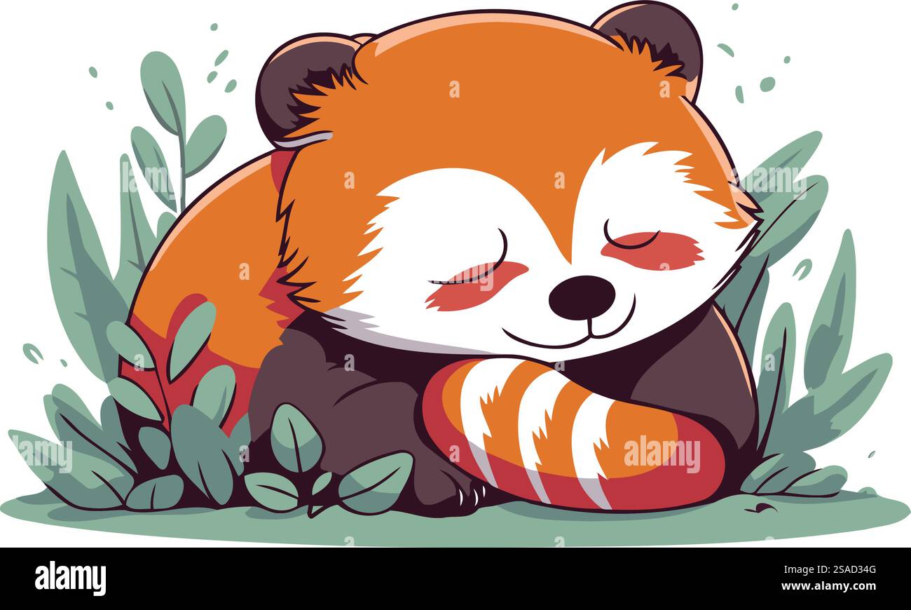 Cute cartoon red panda lying on the ground. Vector illustration Stock ...