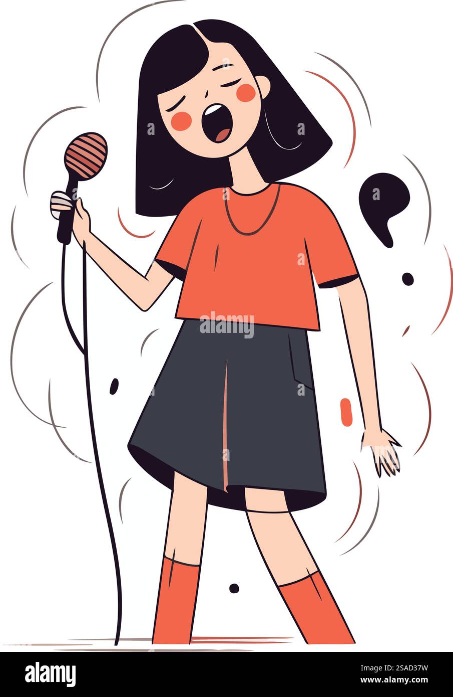 Cute girl singing karaoke. Vector illustration in cartoon style Stock ...
