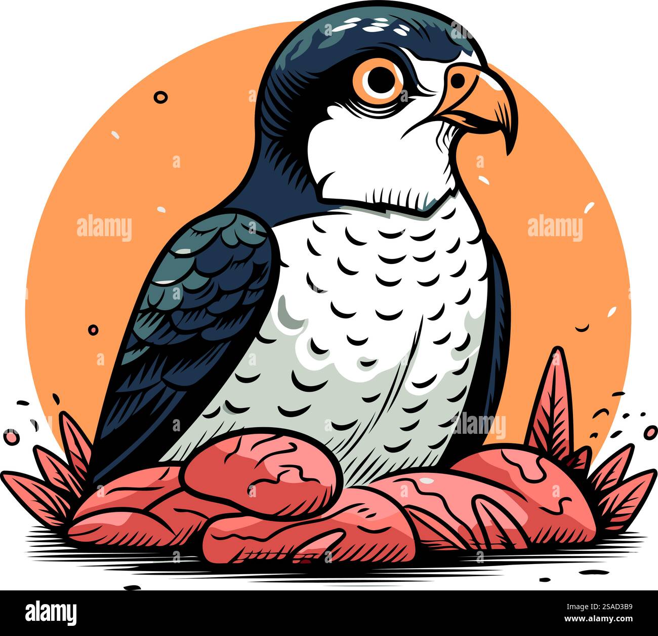 Peregrine falcon sitting on a nest. Vector illustration Stock Vector ...