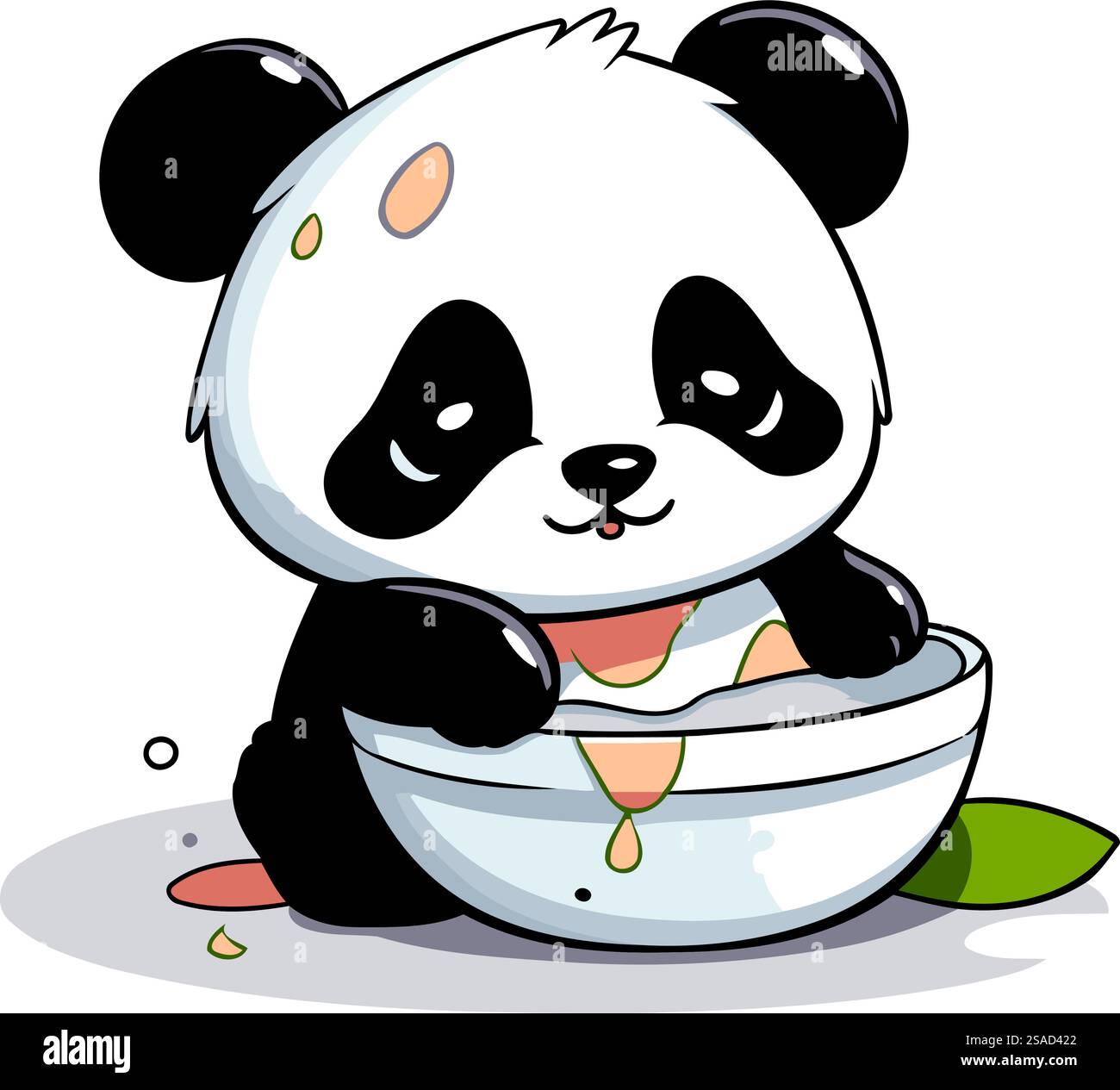 Panda in a bowl of milk. Cute cartoon vector illustration Stock Vector ...
