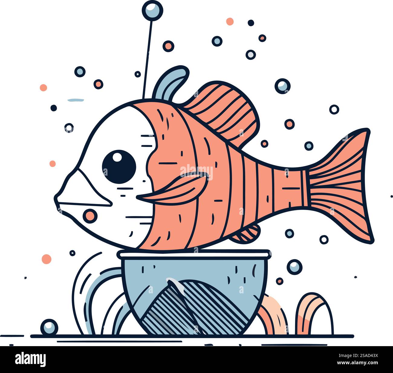 Cute cartoon fish in a pot of water. Vector illustration Stock Vector ...