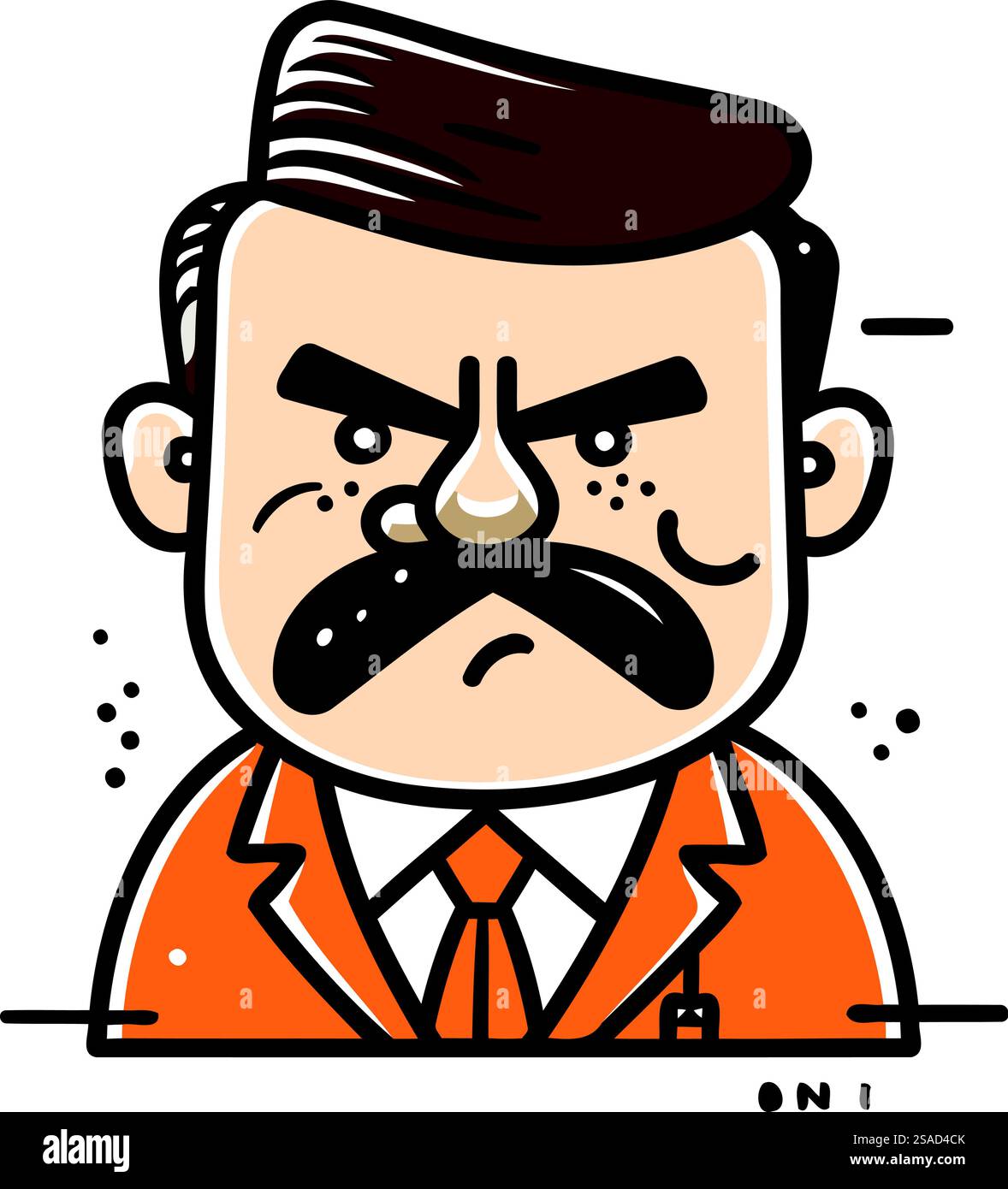 Cartoon angry man with mustache and tie. Vector illustration in flat ...