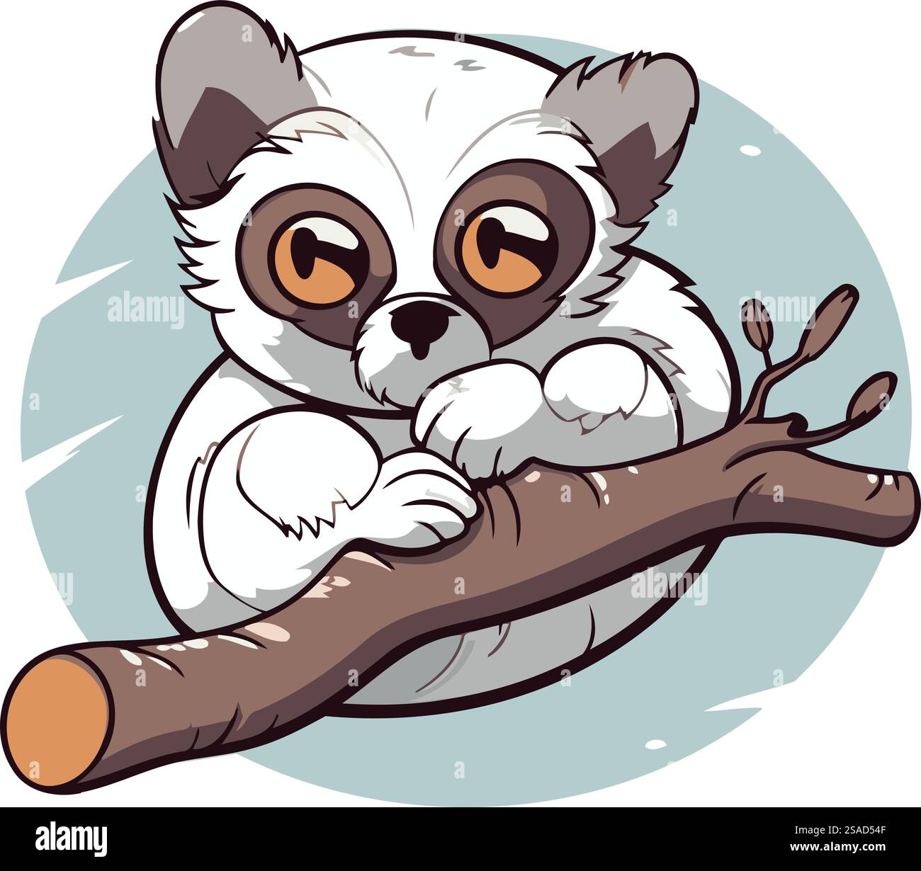 Cute cartoon lemur on a tree branch. Vector illustration Stock Vector ...