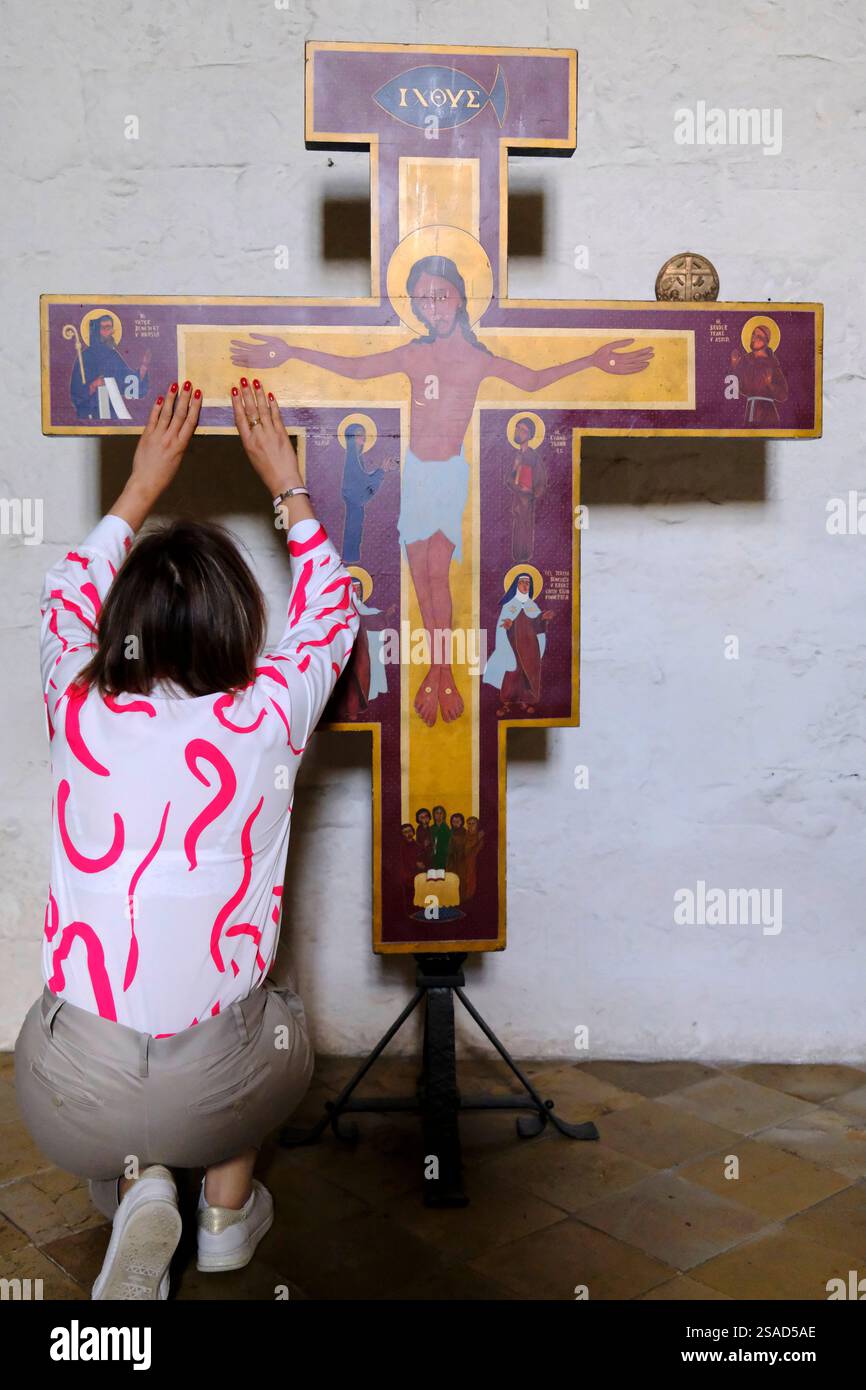 Plankstetten Abbey. Icon. Woman praying Jesus on the cross. Germany ...