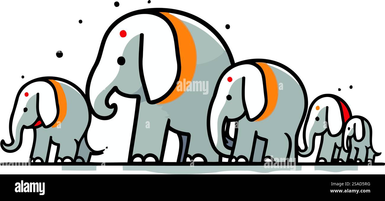 Elephant family. Vector illustration of cartoon elephant family on ...