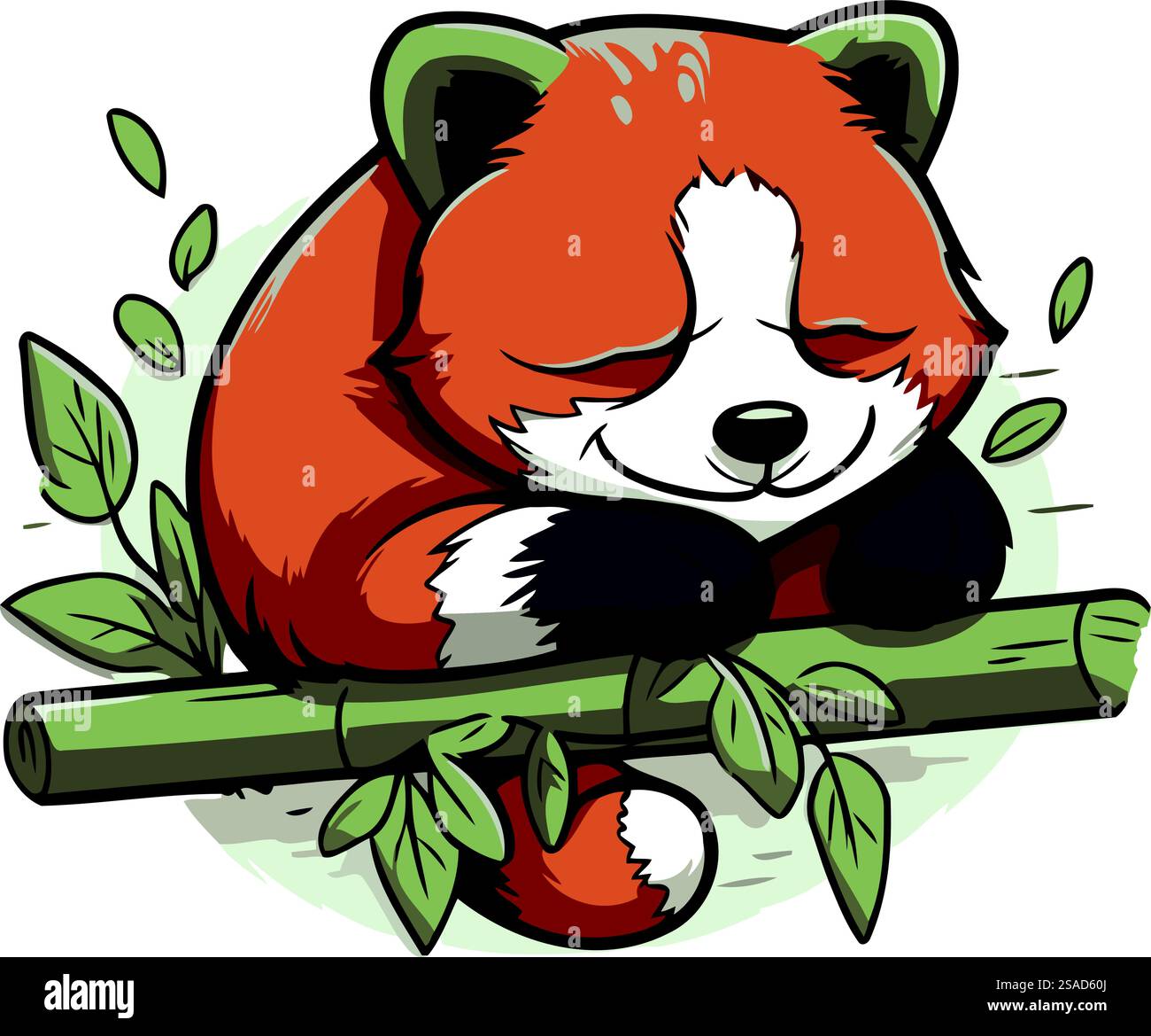 Cute red panda sleeping on a branch. Vector illustration Stock Vector ...