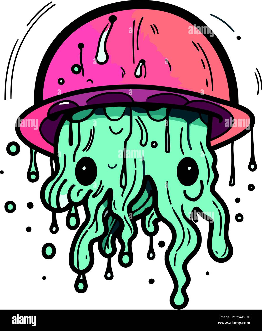 Cartoon jellyfish in a helmet. Hand drawn vector illustration Stock ...