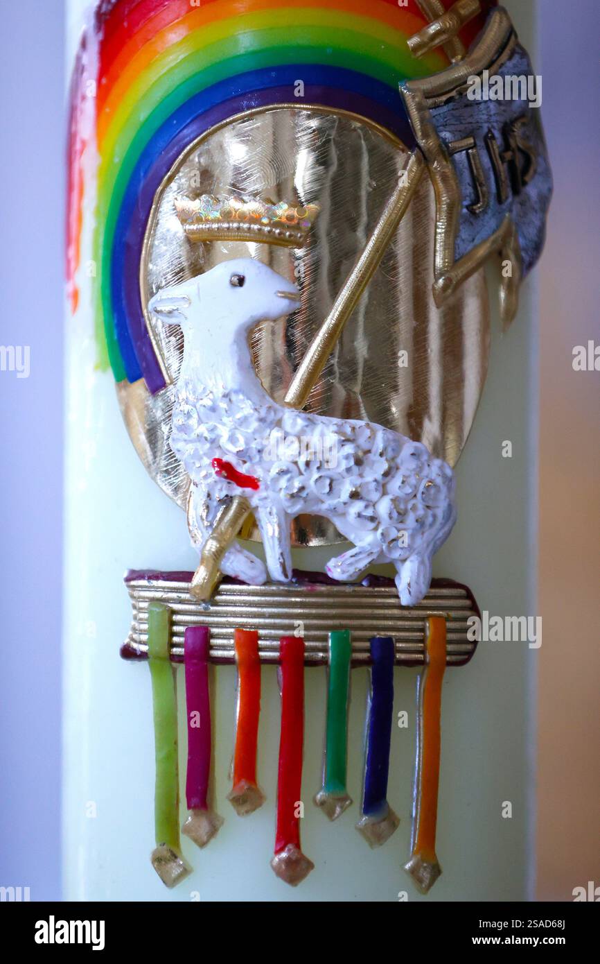 Church of St. Johann Baptist. Agnus Dei, or Lamb of God, symbol of ...