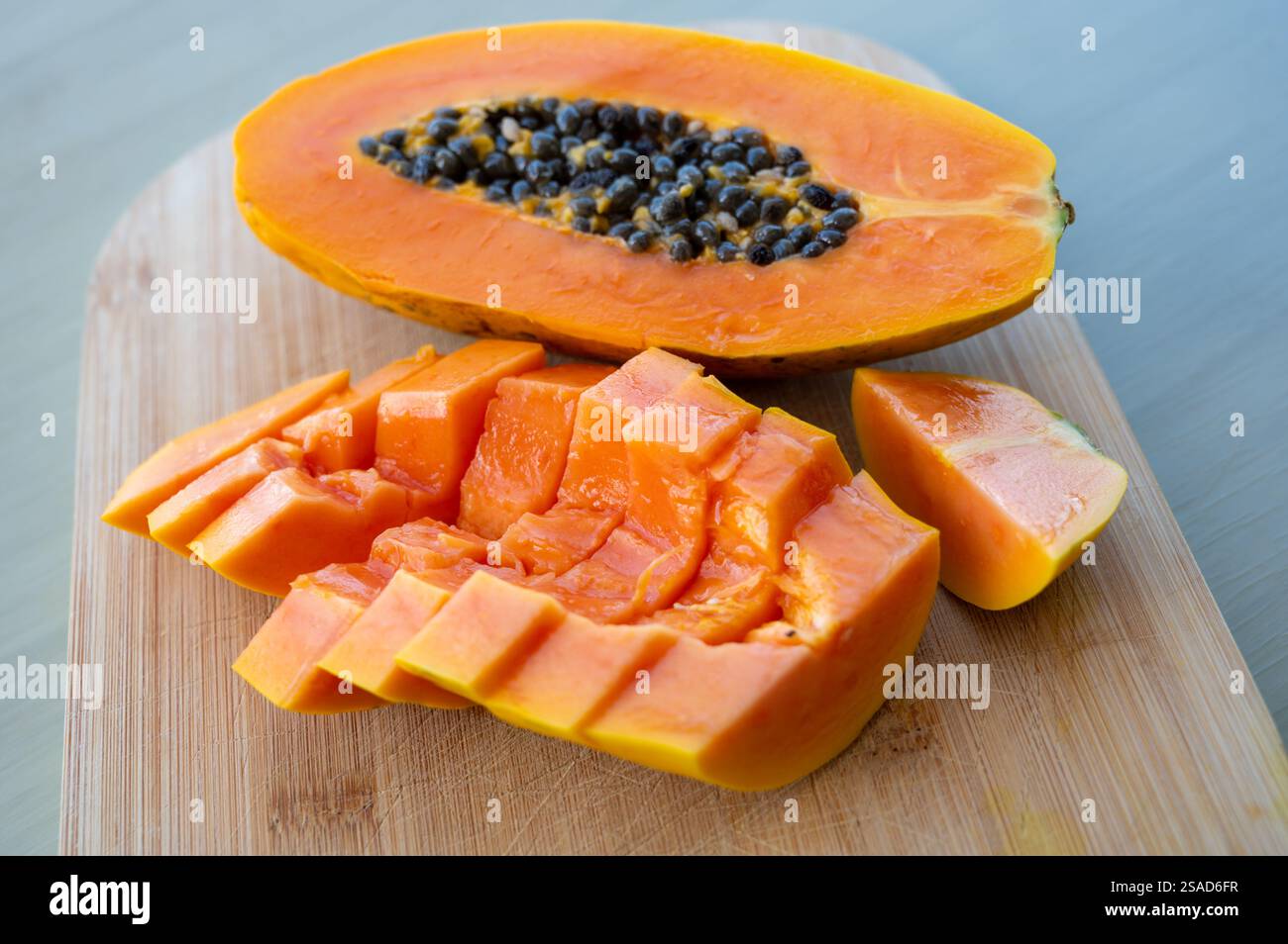 Ripe sweet tropical papaya fruits ready to eat, exotic food, close up ...
