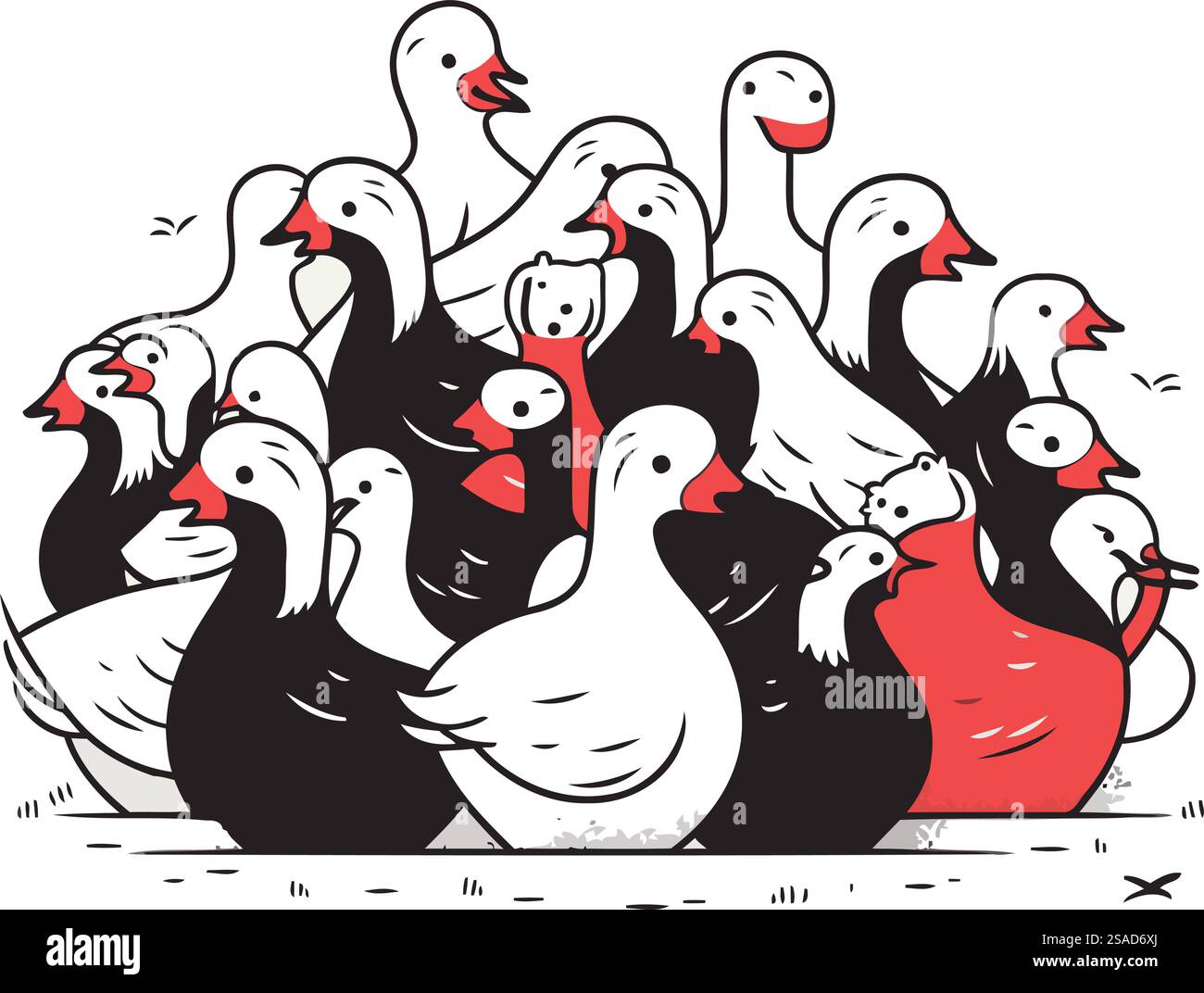 Flock of ducks. Vector illustration in doodle style Stock Vector Image ...