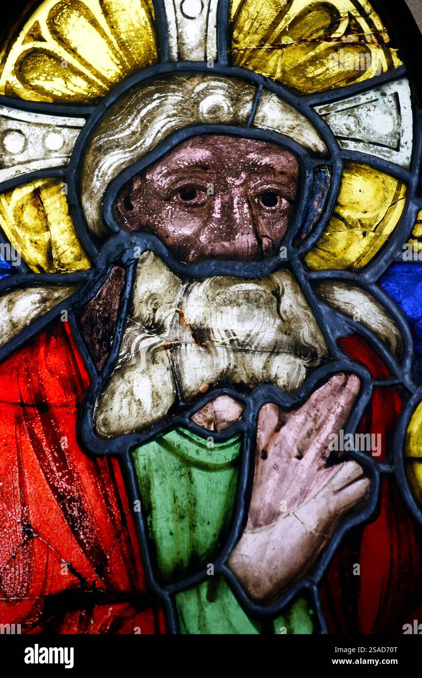Germanisches Museum. Stained glass window. Fragment with God the Father ...