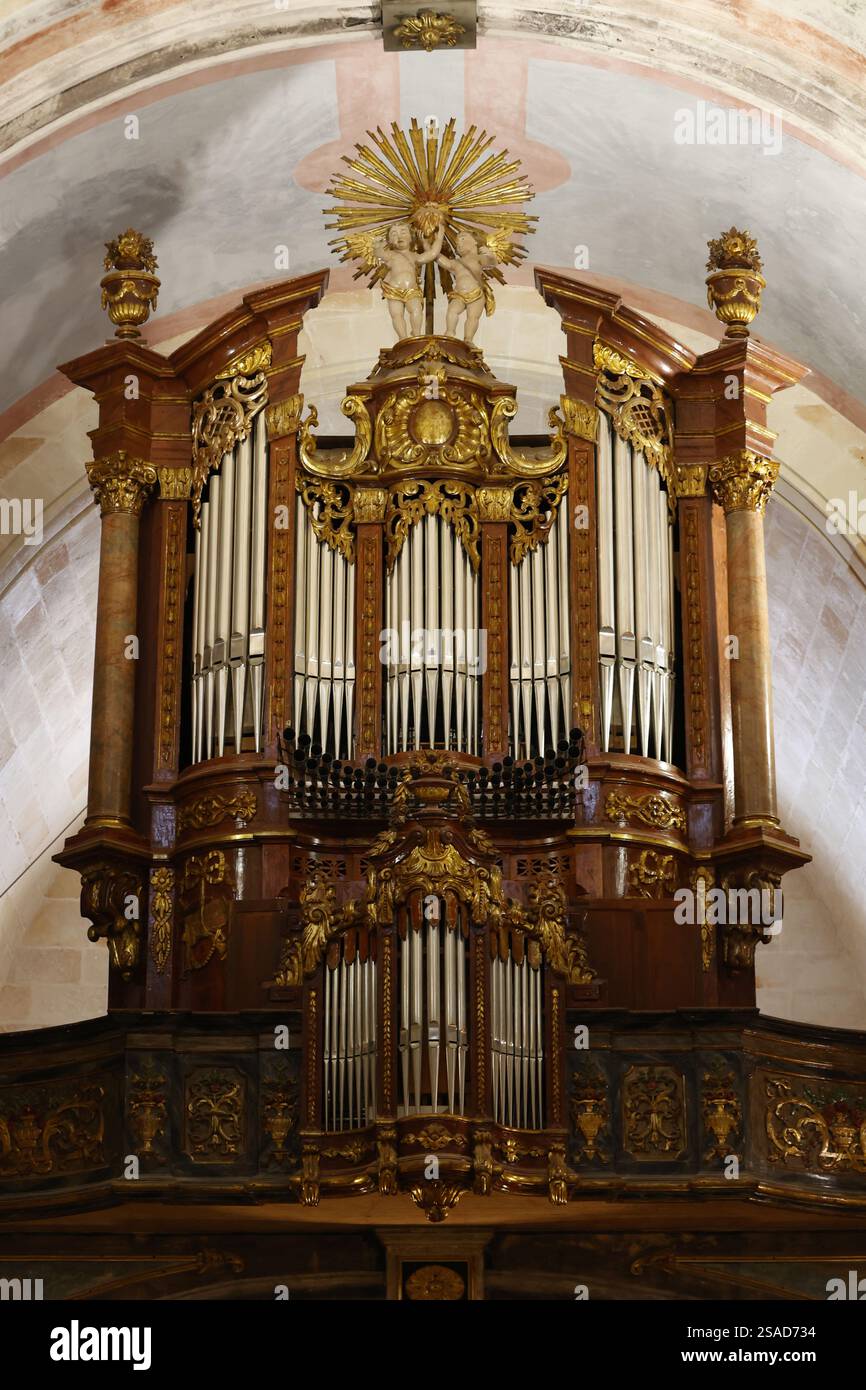 Baroque organ in St Augustine’s church in Ciutadella, Minorca, Spain ...